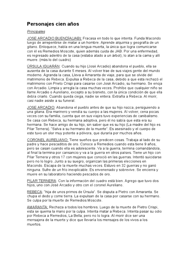 Personajes Cien Años | PDF