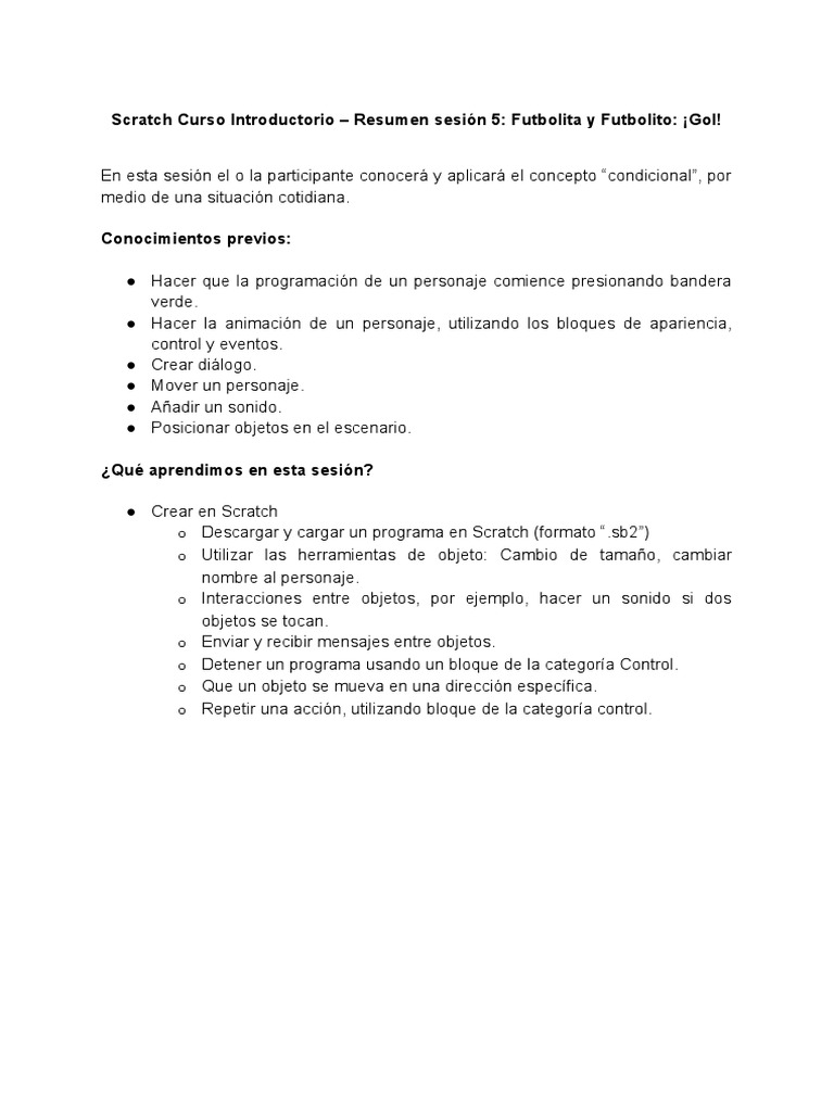 Scratch Curso Introductorio - Resumen Sesión 5 | PDF | Scratch ...