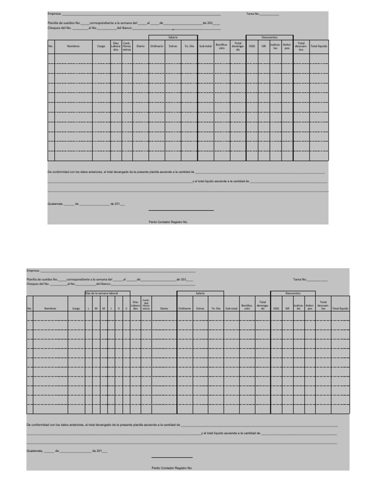 Formatos de Planilla | PDF
