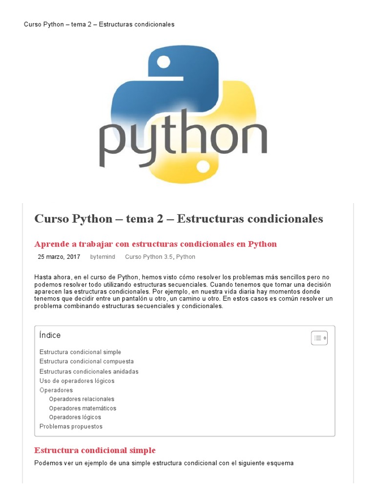 Curso Python - Tema 2 - Estructuras Condicionales - Byte Mind | PDF ...