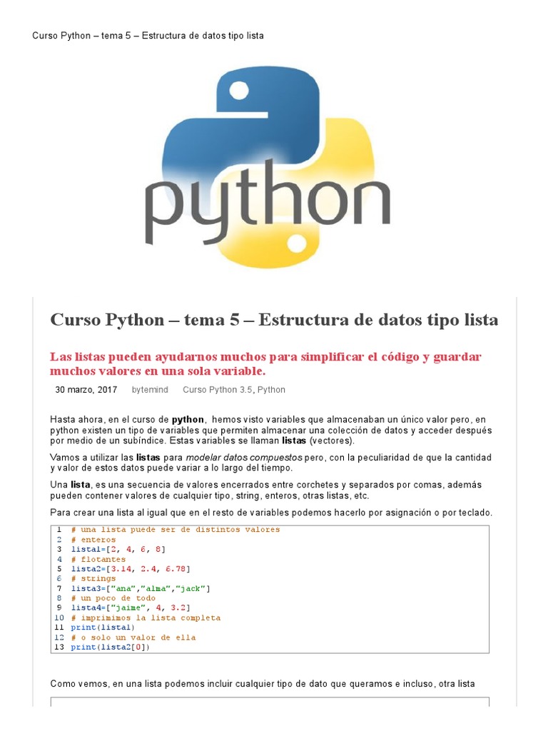 Curso Python - tema 5 - Estructura de datos tipo lista - Byte Mind ...