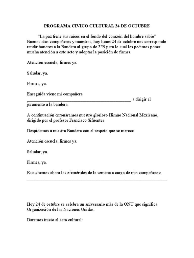 Programa Cívico Cultural 24 de Octubre | PDF