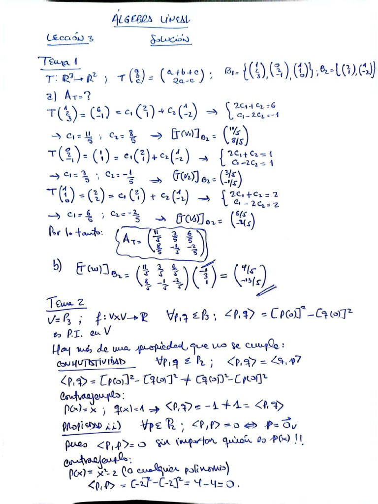 ALGEBRA LINEAL EXAMEN 2023 PAE Solución L3 | PDF