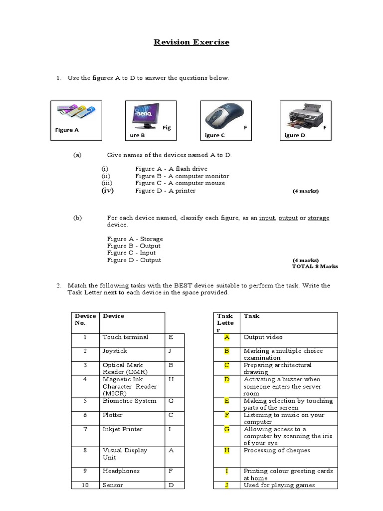 Form 4 IT Revision Exercise | PDF | Computer Data Storage | Input/Output