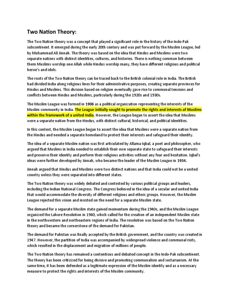 Two Nation Theory | PDF | Two Nation Theory | All India Muslim League Two Nation Theory | PDF | Two Nation Theory | All India Muslim League