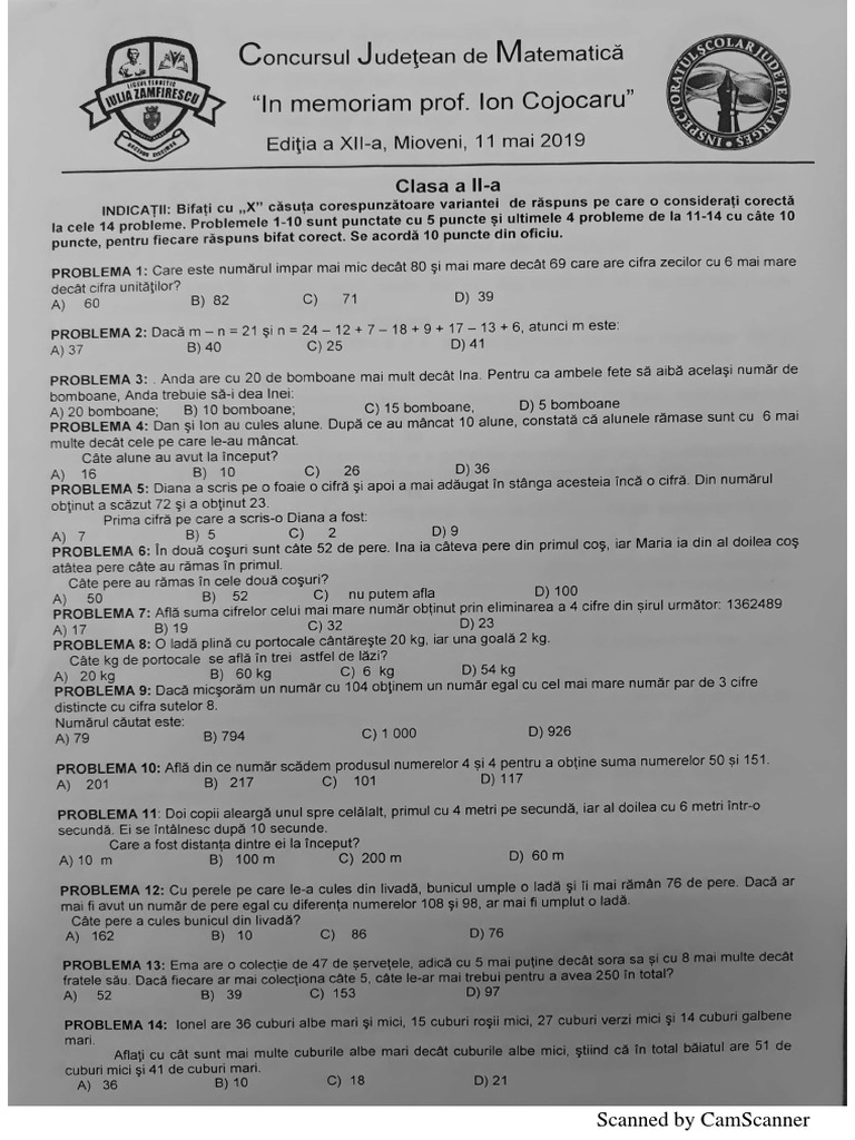 Subiecte Ion Cojocaru 2019 | PDF