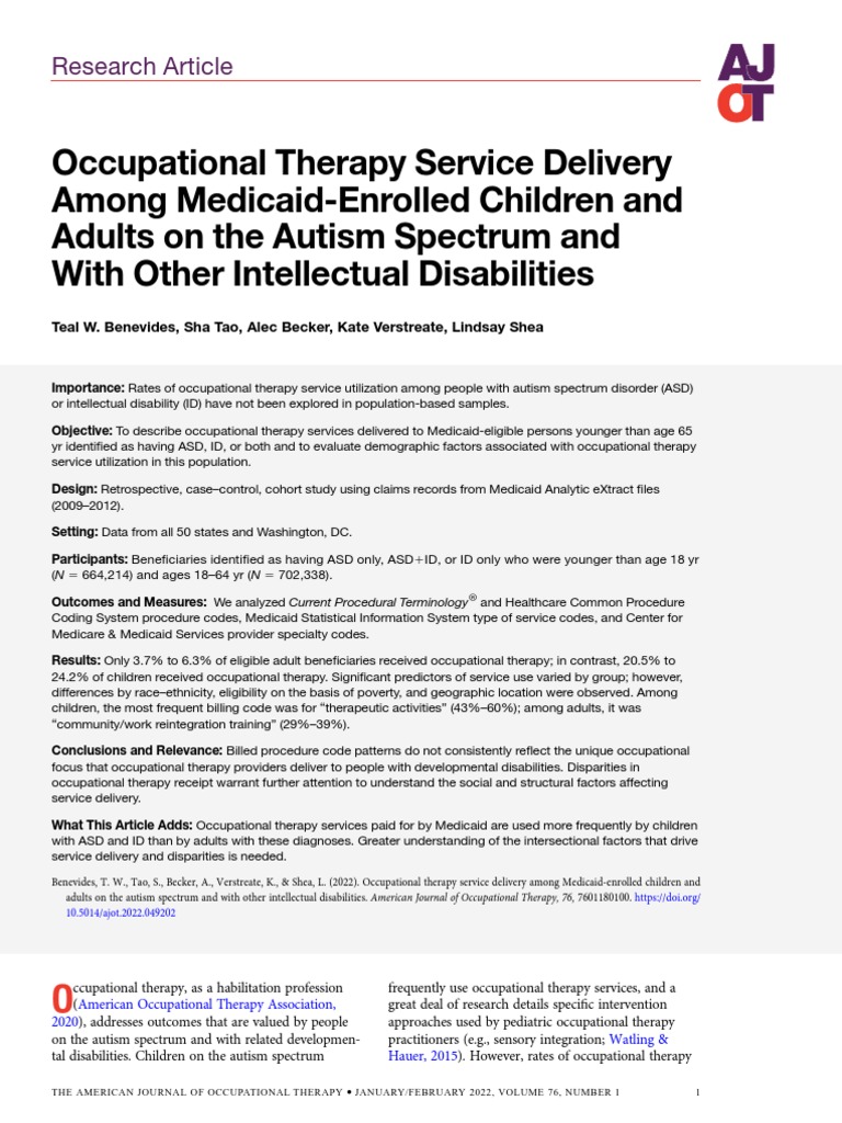 Occupational Therapy Service Delivery Among Medicaid-Enrolled Children ...
