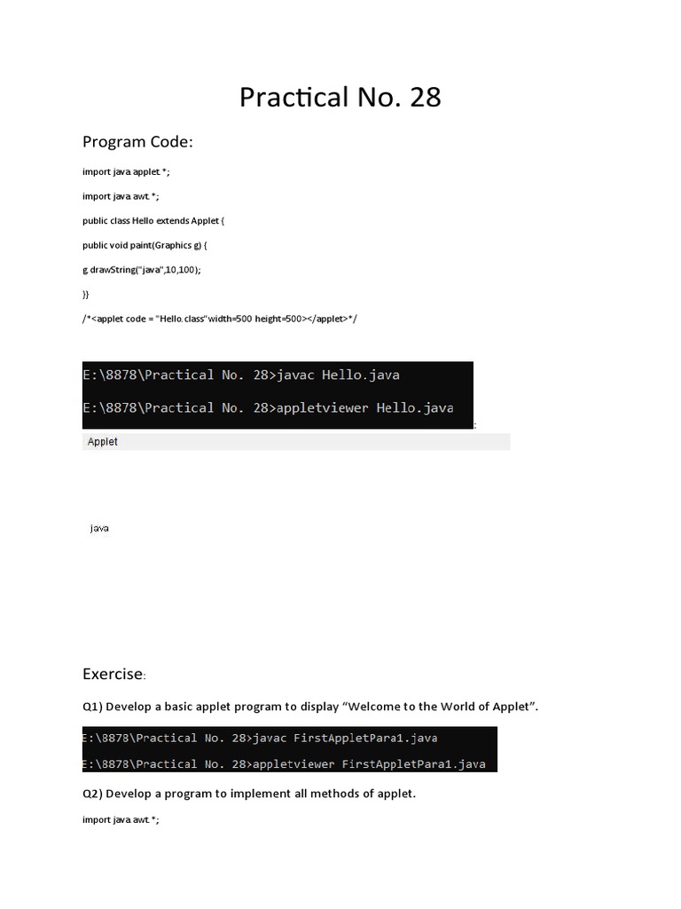 Display "Welcome to the World of Applet | PDF