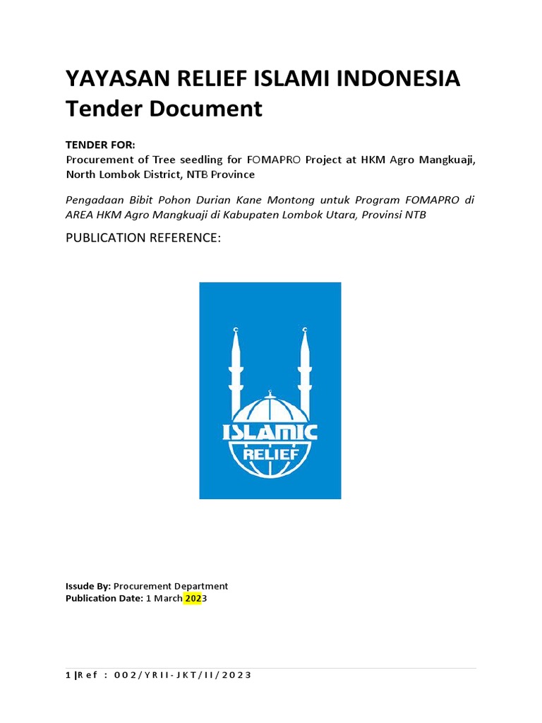 Tender Doc Tree Seedling For FOMAPRO Project | PDF | Business | Economies