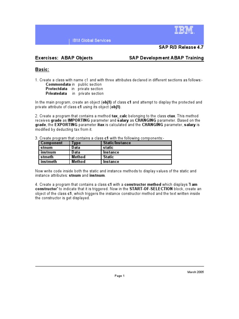 02 - Introduction To ABAP Objects Exercises | PDF | Class (Computer Programming) | Method ...