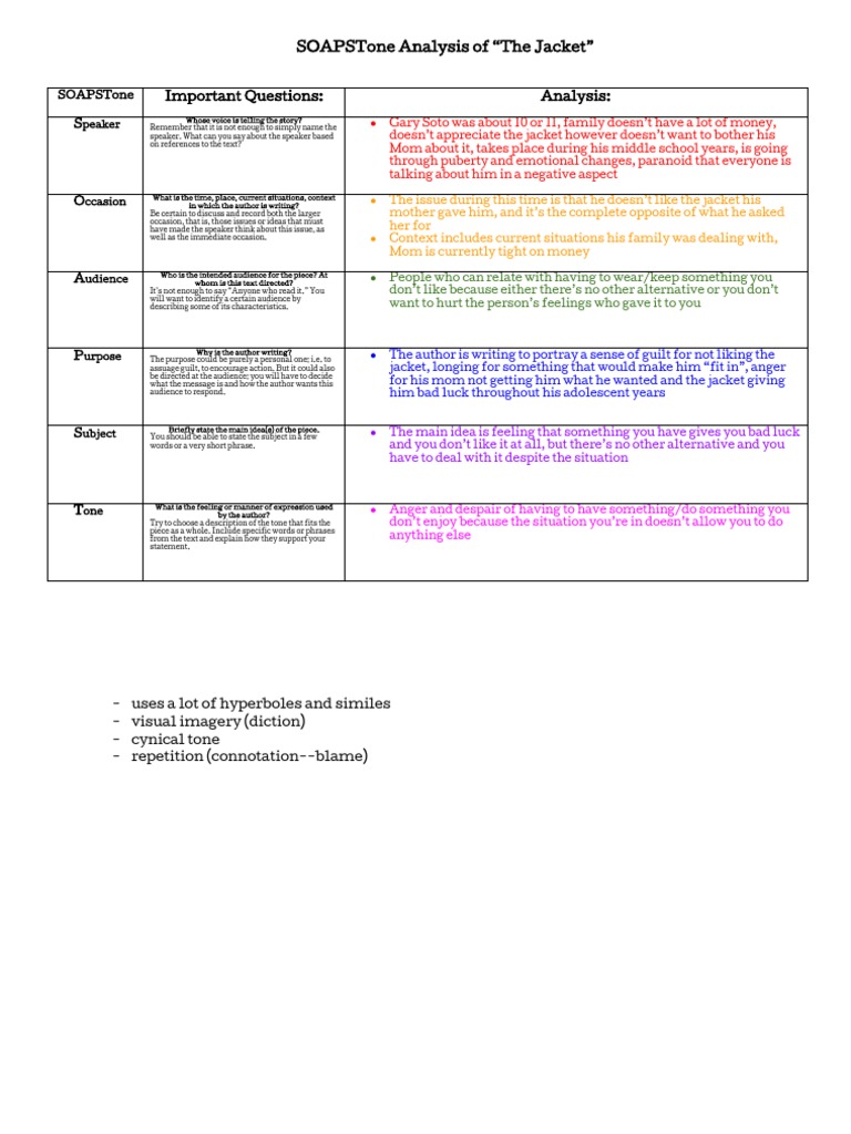 The Jacket_ SOAPSTone Chart | PDF | Cognition | Psychological Concepts