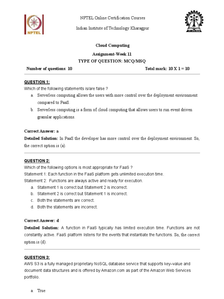 NPTEL CC Assignment11 | PDF | Cloud Computing | Amazon Web Services