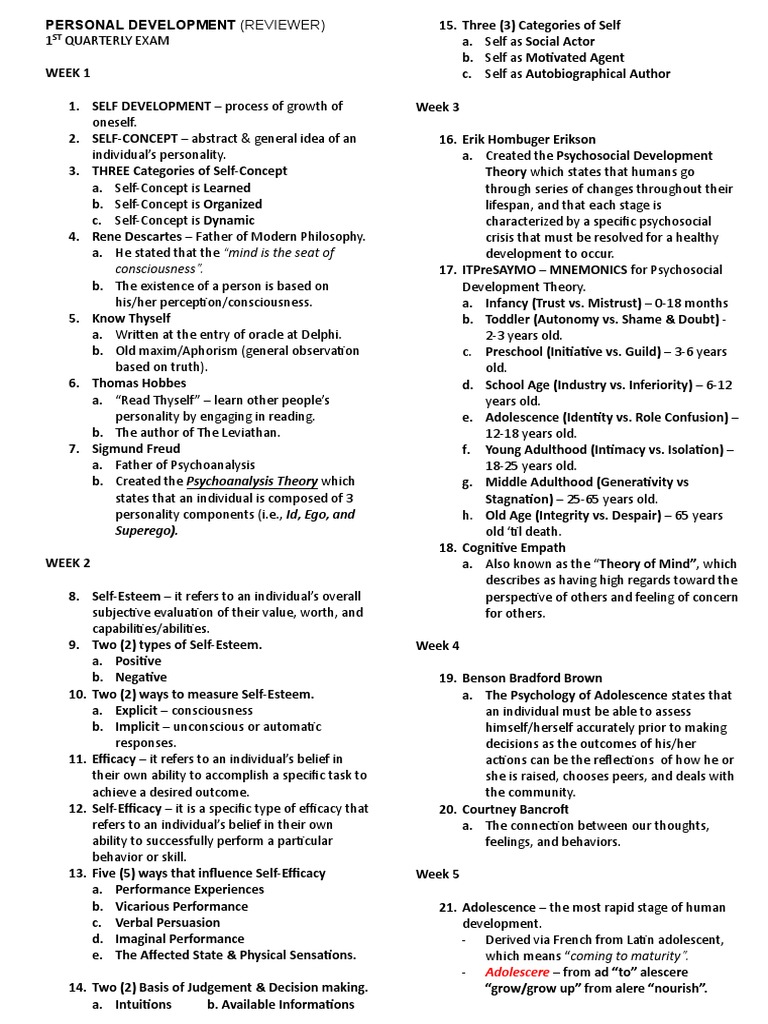 Personal Development Reviewer | PDF | Adolescence | Mental Health