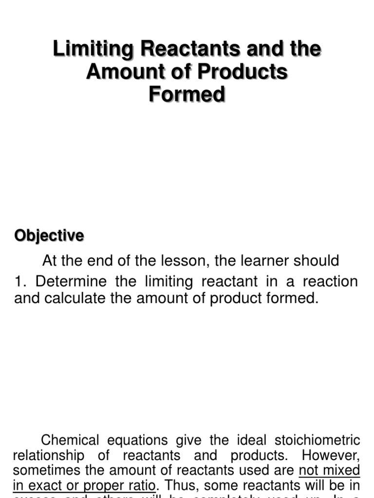 Limiting Reactants | PDF | Physical Sciences | Process Engineering