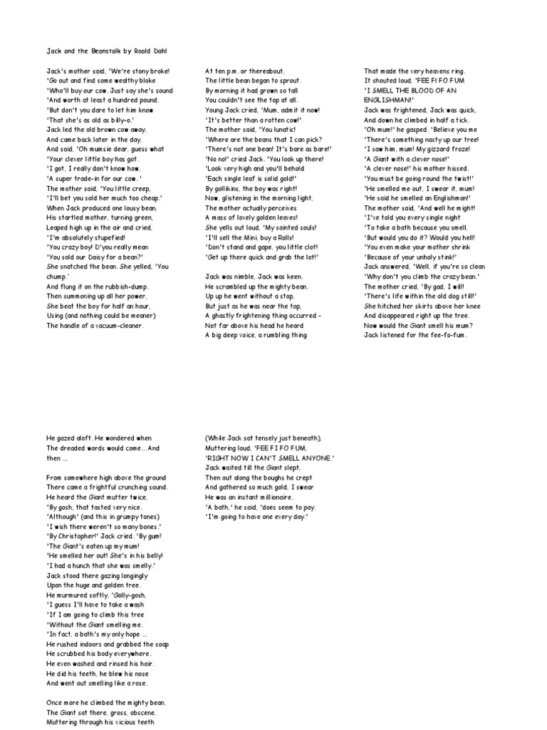 Jack and the Giant Beanstalk: A Summary of Roald Dahl's Version of the ...