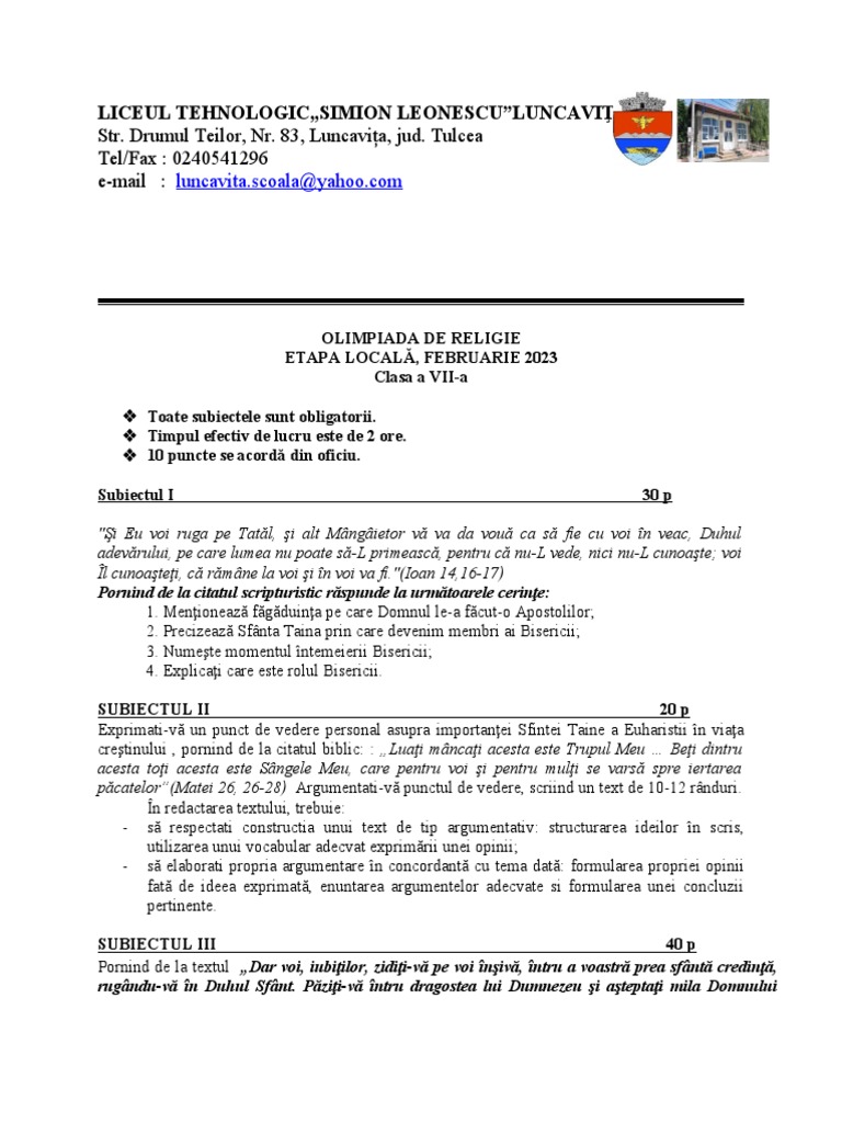 Subiecte Olimpiada | PDF