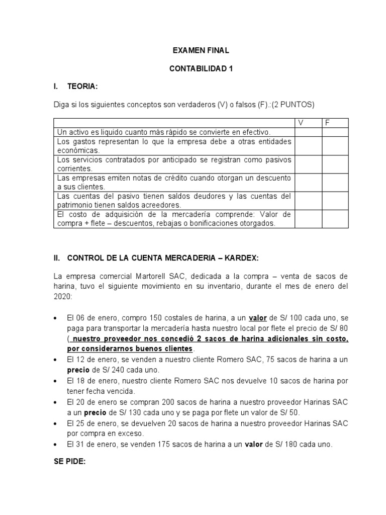 Examen Final de Contabilidad 1: Teoría y Práctica | PDF | Contabilidad ...