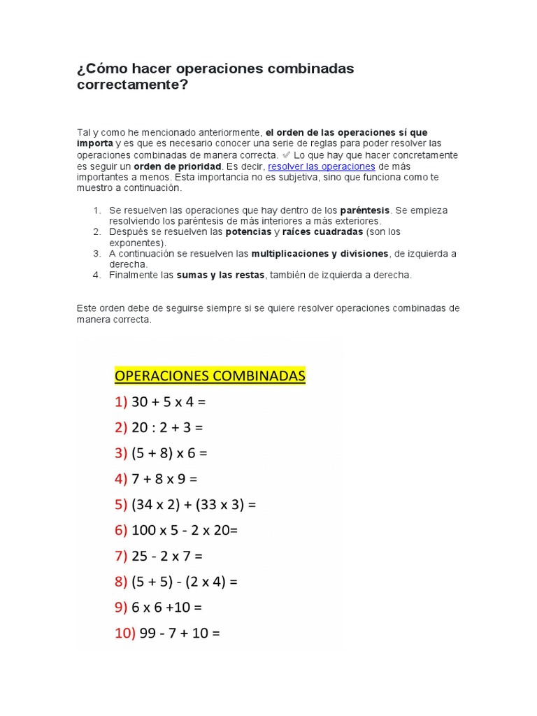 Cómo Hacer Operaciones Combinadas Correctamente | PDF