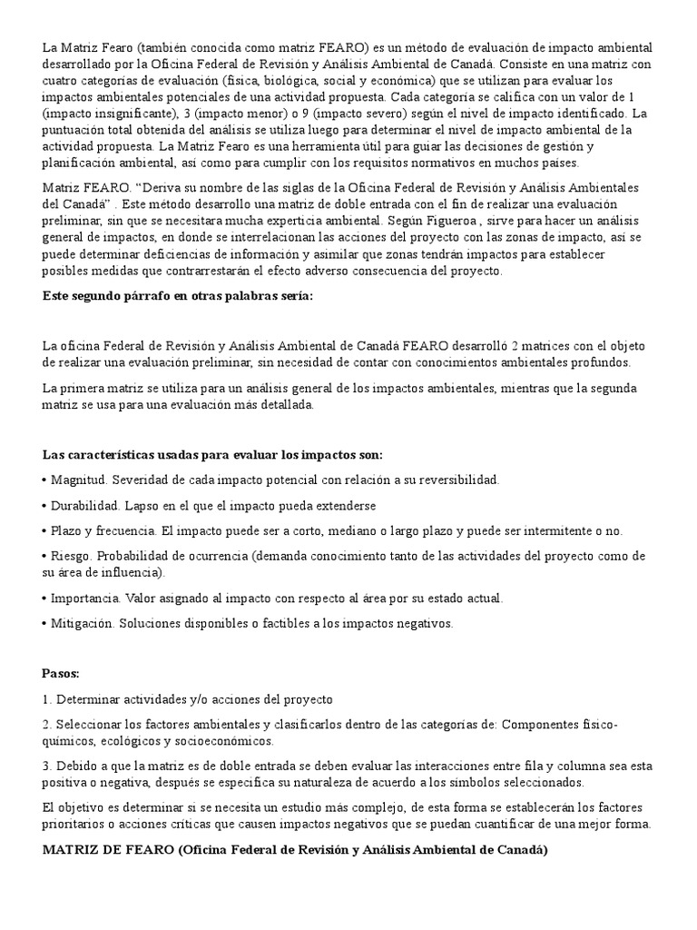Matriz FEARO | PDF | Entorno natural | Matriz (Matemáticas)