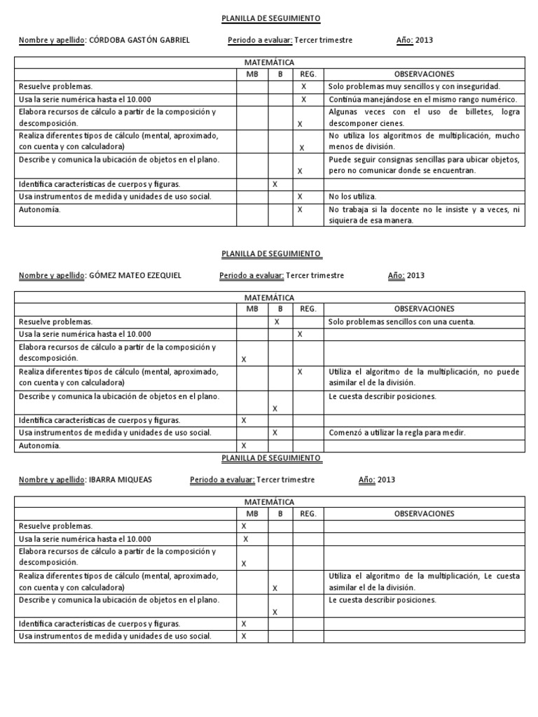 Planilla de Seguimiento 20123 | PDF | Matemáticas | Science