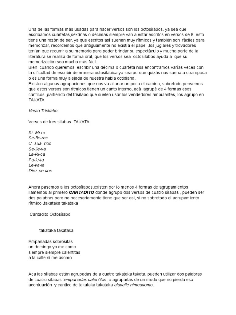 Versos Octosílabos: Ritmo y Memoria | PDF