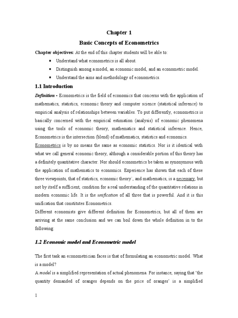 Econometrics Chapter 1& 2 | PDF | Ordinary Least Squares | Linear ... Econometrics Chapter 1& 2 | PDF | Ordinary Least Squares | Linear ...