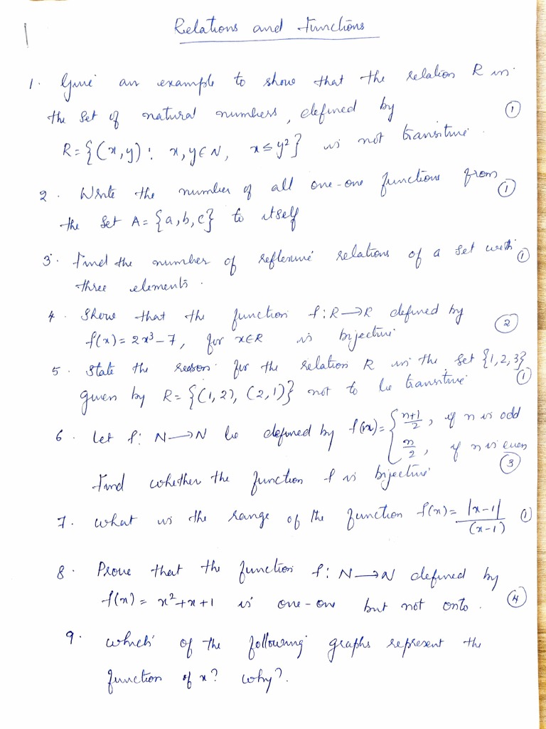 Relations and Functions Question Bank | PDF