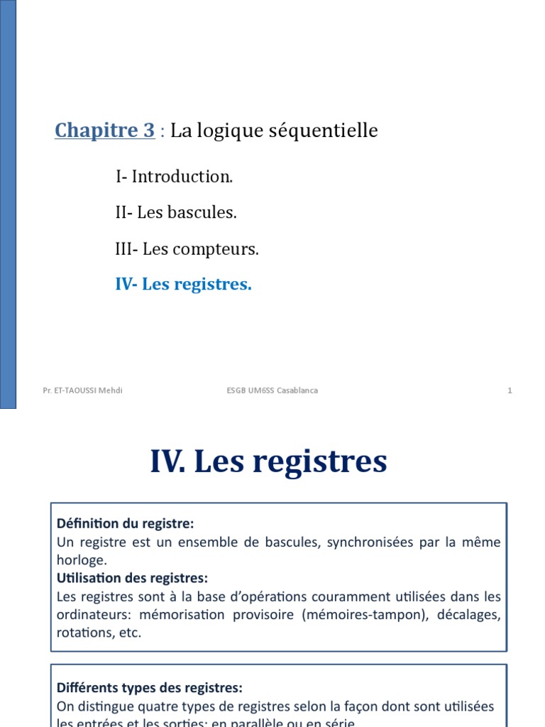 Chap3 - Logique Séquentielle - Registres | PDF | Informatique | Circuit ...