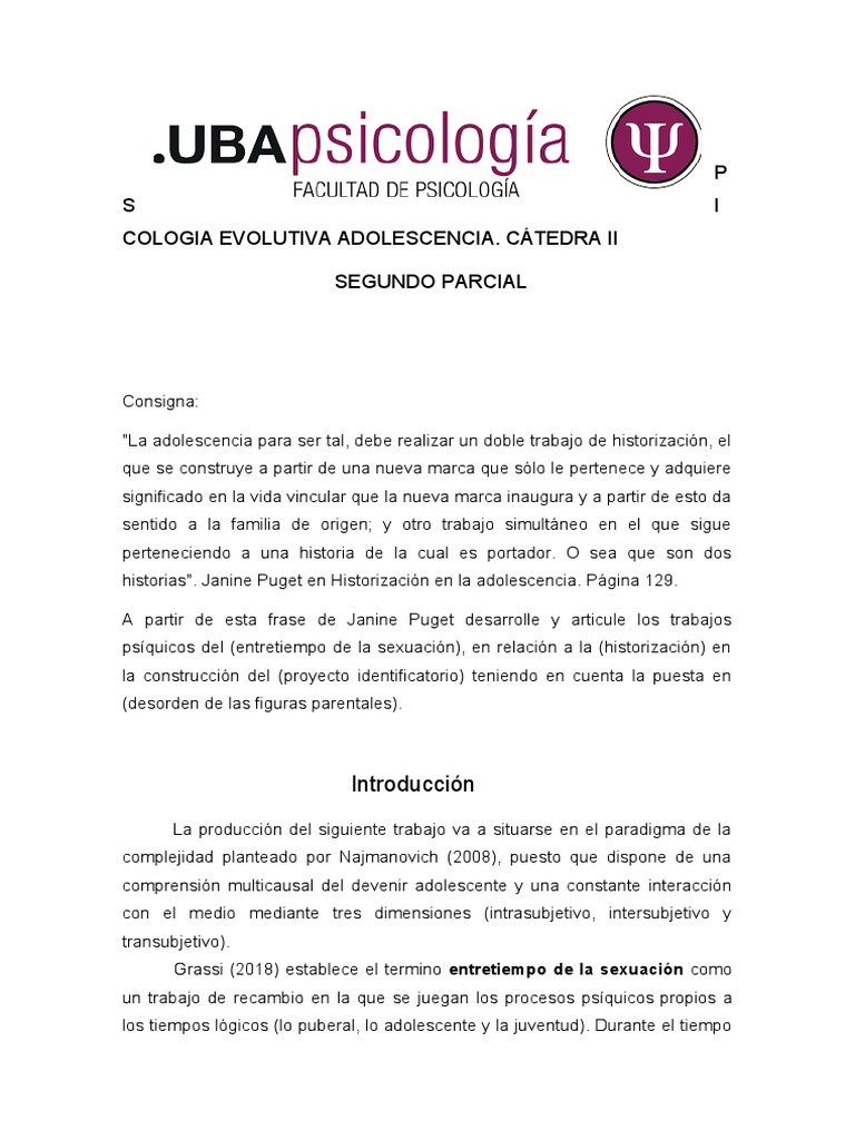 Psicologia Evolutiva Adolescencia Segundo Parcial | PDF | Adolescencia | Psicoanálisis