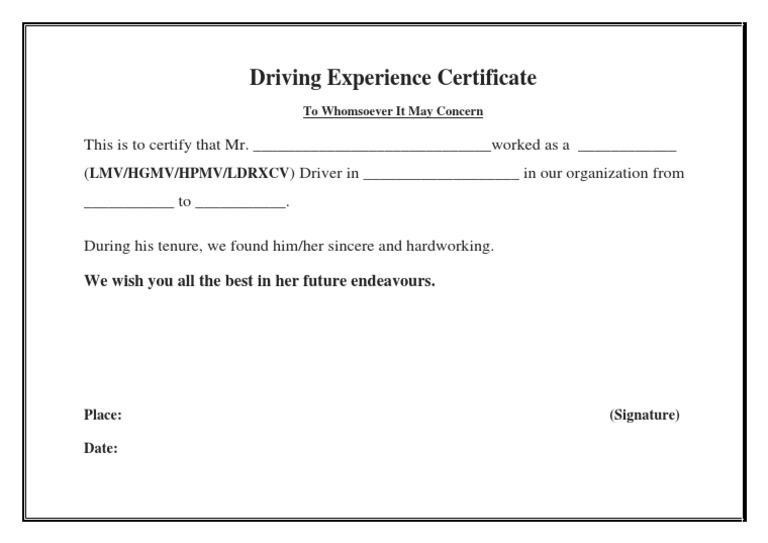 Driving Experience Certificate1 PDF | PDF | Business