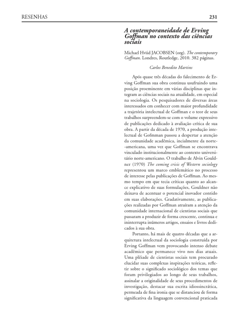 A Contemporâneidade de Erving Goffman | PDF