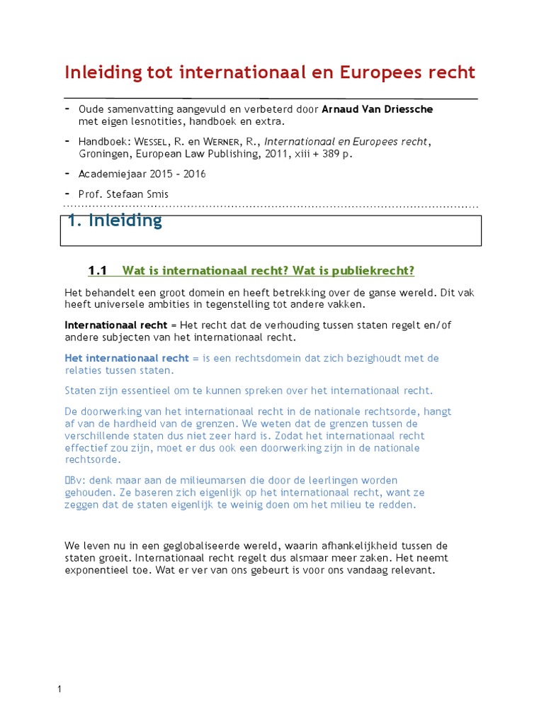 Inleiding Tot Internationaal en Europees Recht Word1 | PDF