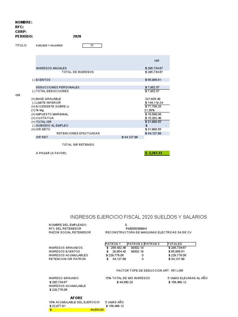 SS Calculo Anual 2020 | PDF | Impuesto sobre la renta | Salario