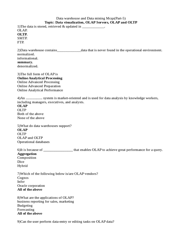 OLAP and OLTP Mcqs - Odt | PDF