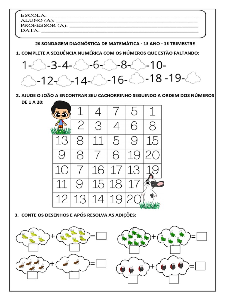 2 Sondagem Diagnóstica de Matemática - 1º Ano | PDF