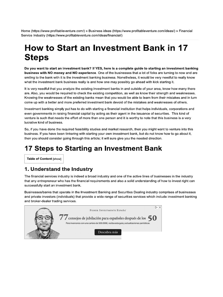 How To Create An Investment Bank | PDF