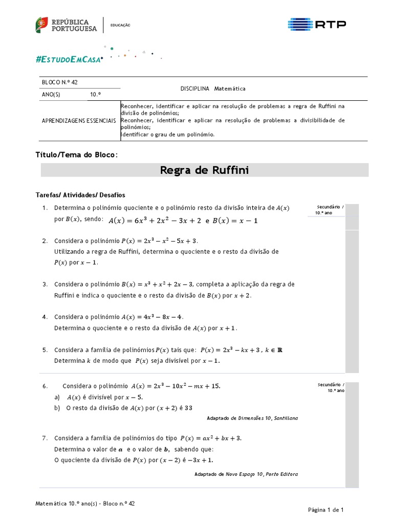 Regra de Ruffini em Polinômios | PDF | Métodos e Materiais de Ensino