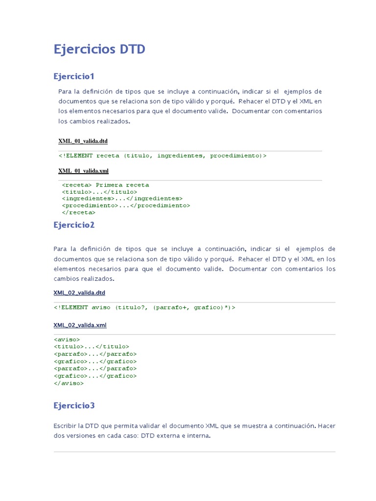 DTD Ejercicios validación | PDF | Xml | Formatos de archivo de computadora