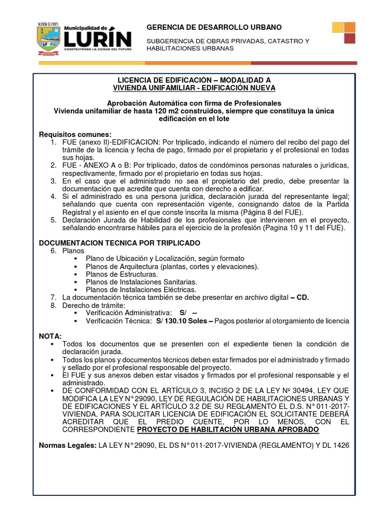 01 Licencia de Edificacion Modalidad A PDF | PDF
