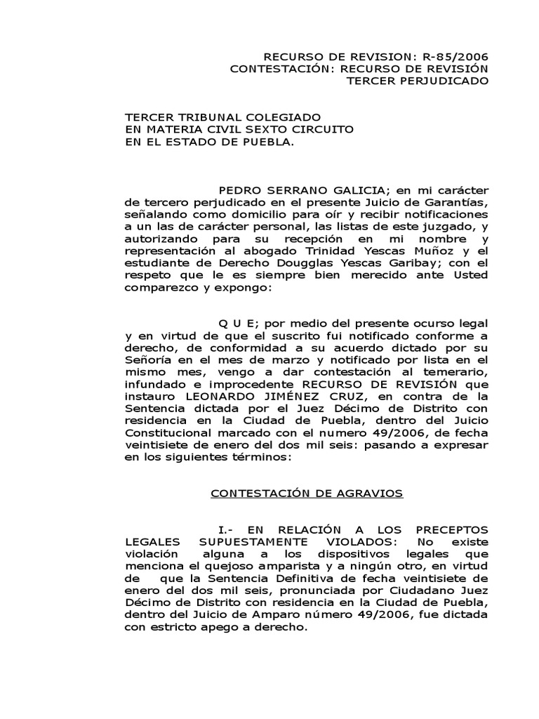 Contestación Recurso de REVISION | PDF | Sentencia (ley) | Judicaturas