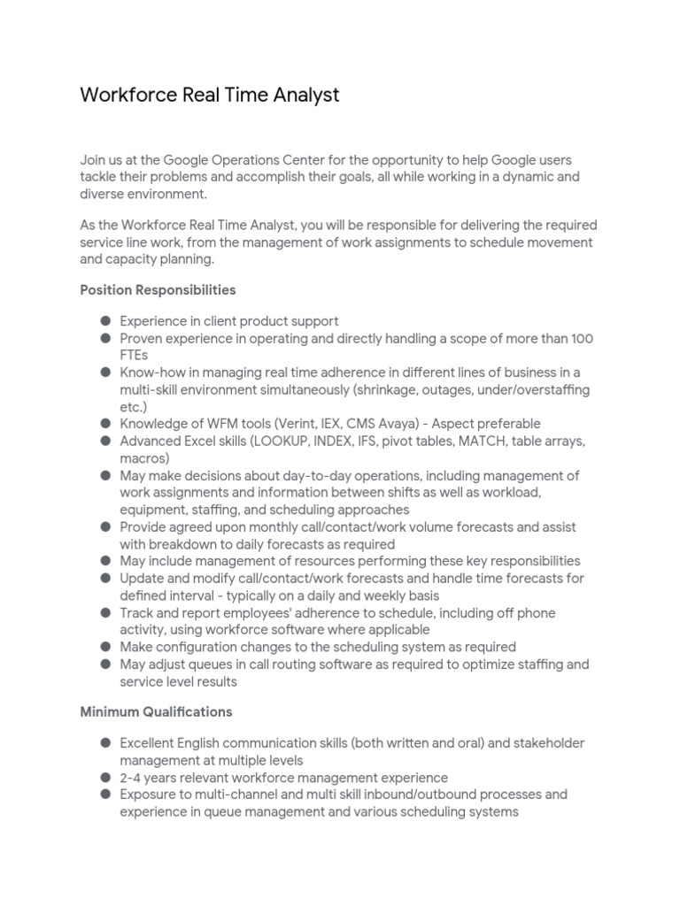 Workforce Real Time Analyst | Download Free PDF | Scheduling (Computing ...