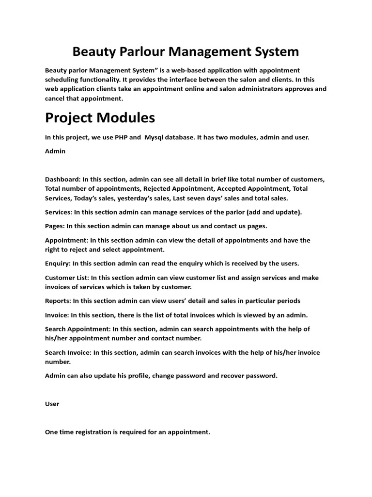Beauty Parlour Management System | PDF