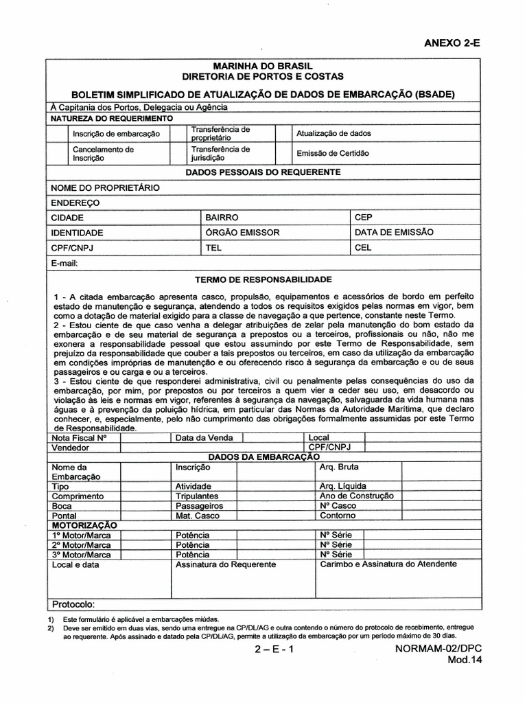 BSADE - Anexo 2-E Da NORMAM-02 PDF | PDF