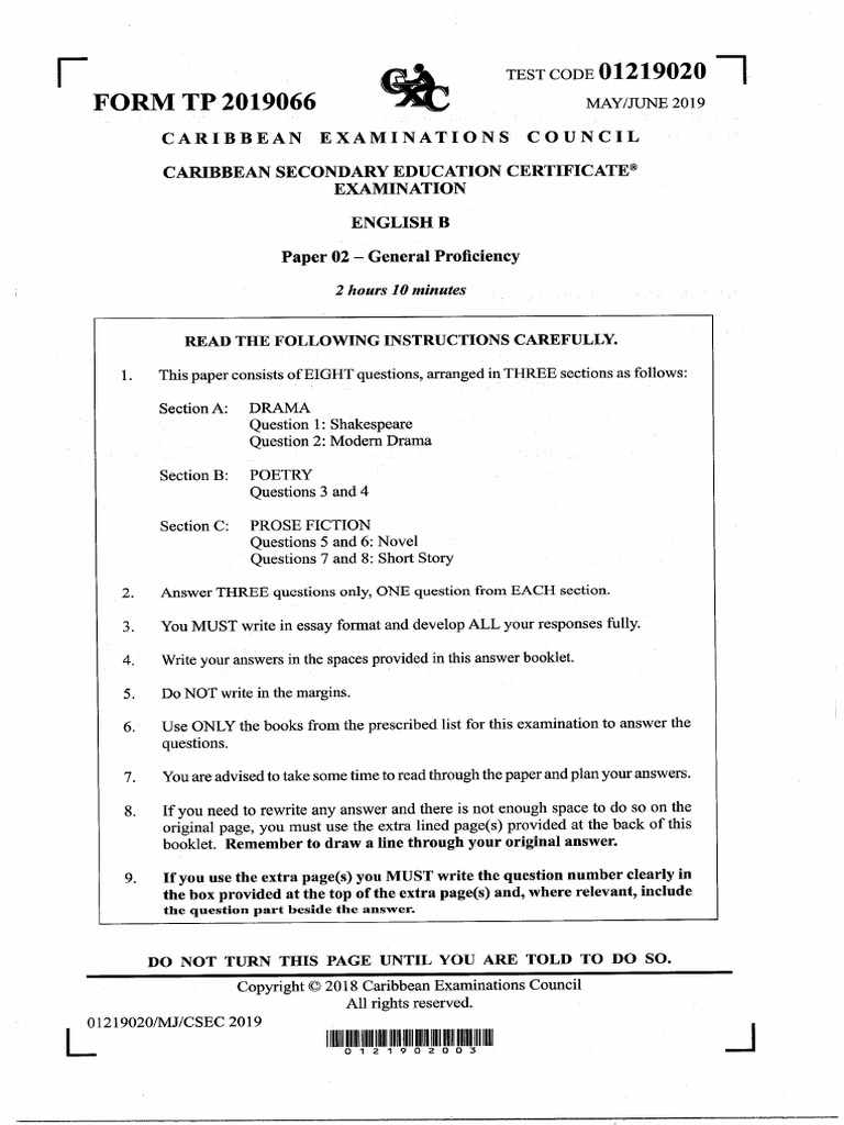 CSEC English B June 2019 P2 | PDF