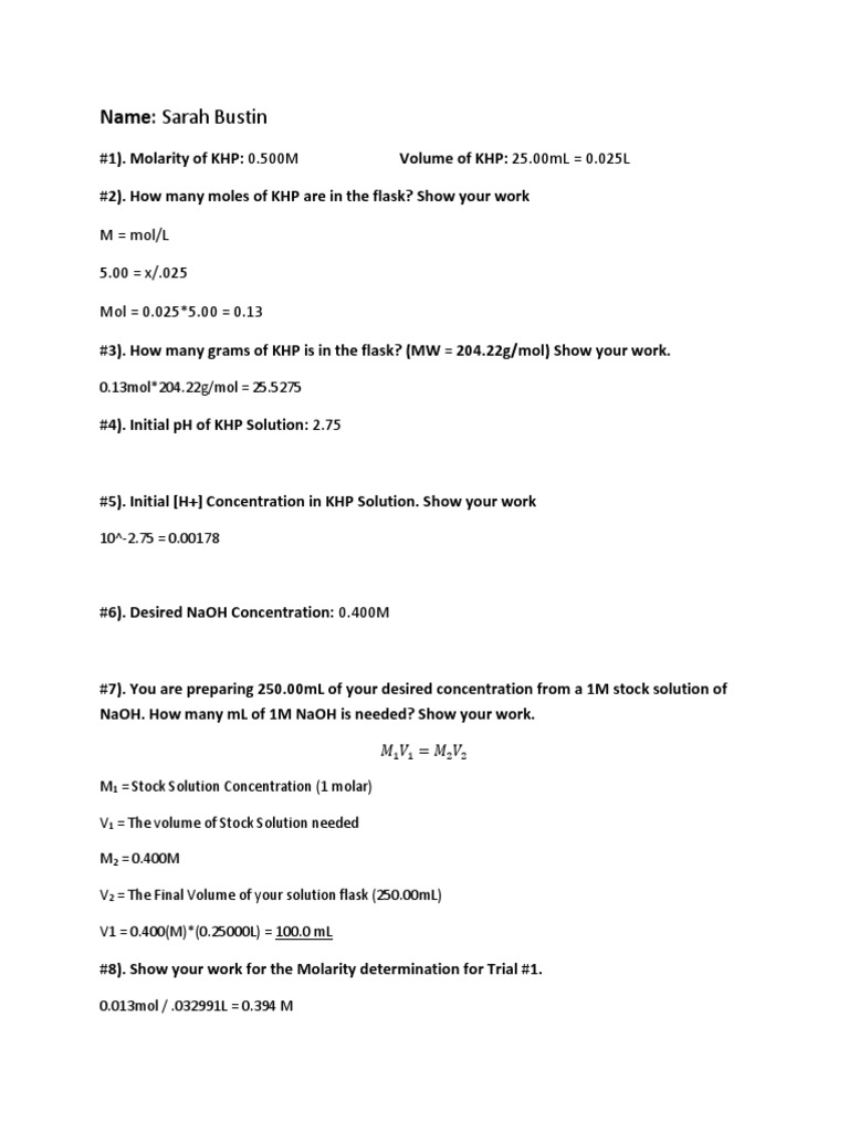 NaOH Standardization Lab Report | PDF