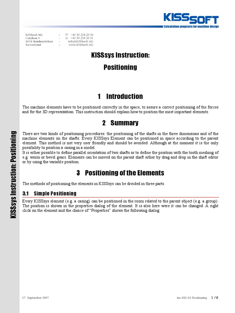 KISSsys Instruction - Positioning 1 Introduction 2 Summary 3 ... | PDF ...