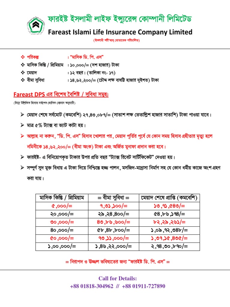 Fareast DPS & Insurance Scheme | PDF | Financial Services | Insurance