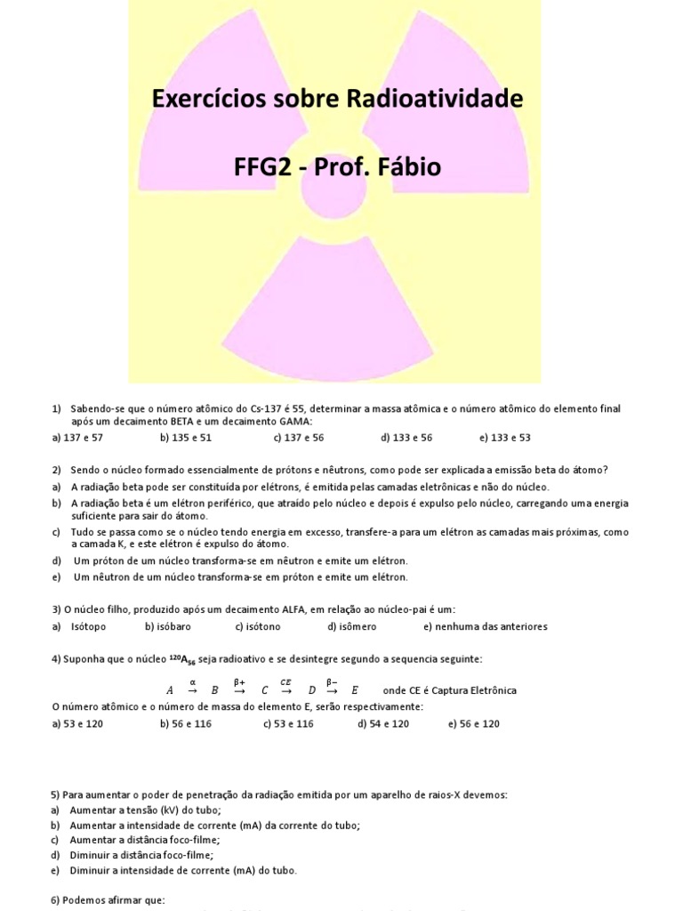 Exercicios Radiotividade | PDF