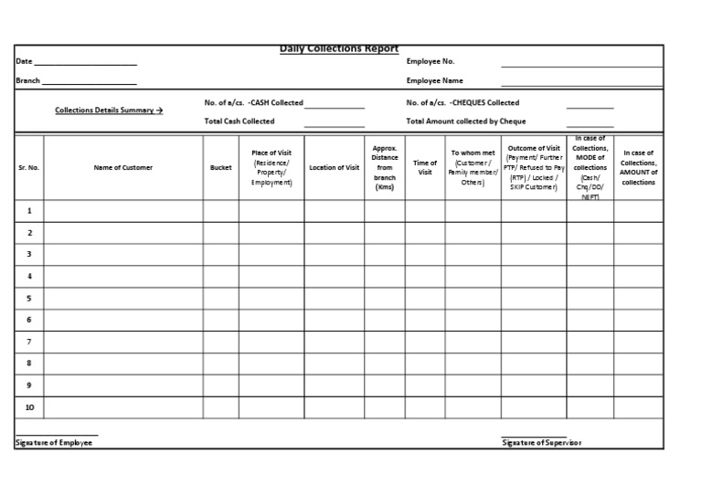 Daily Collections Report Form | PDF
