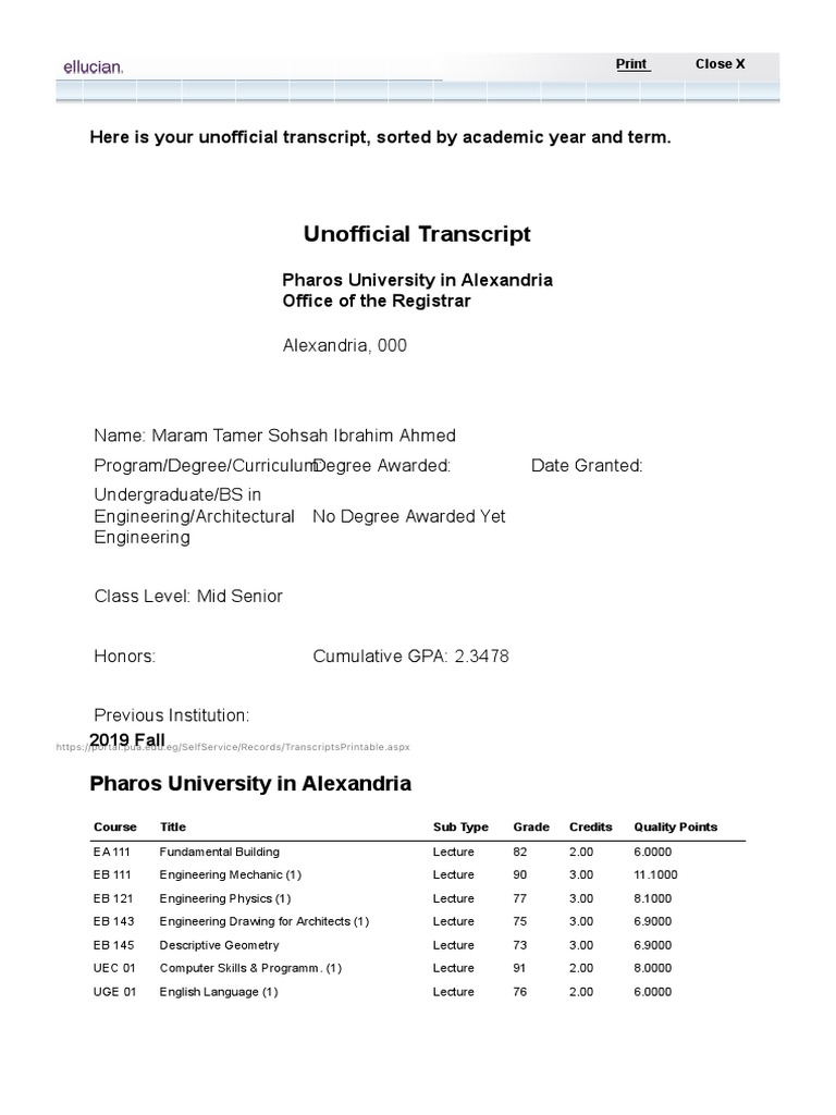 Self-Service - Unofficial Transcript PDF | PDF | Computer Aided Design ...